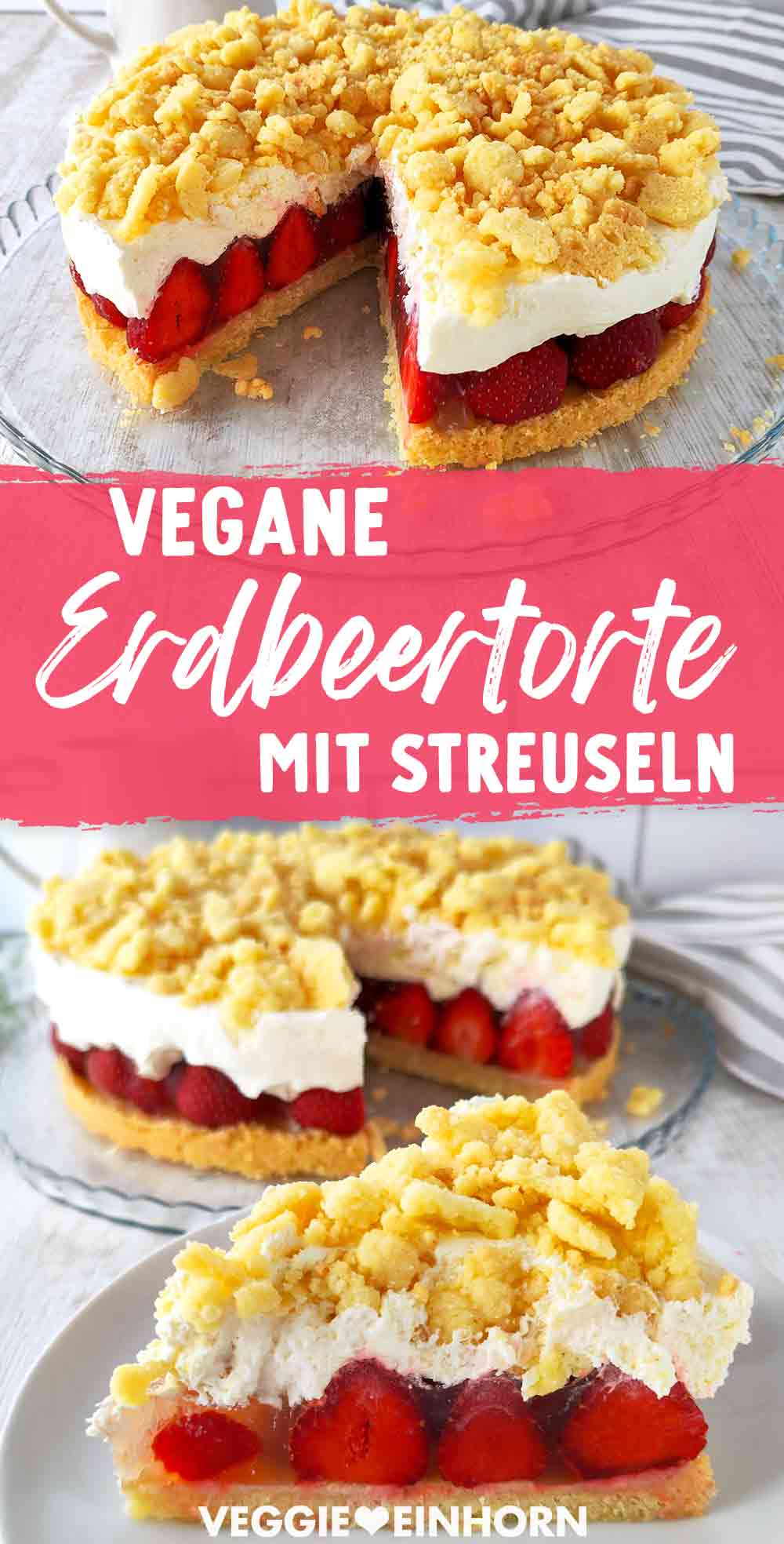 Einfache vegane Erdbeertorte mit Streuseln